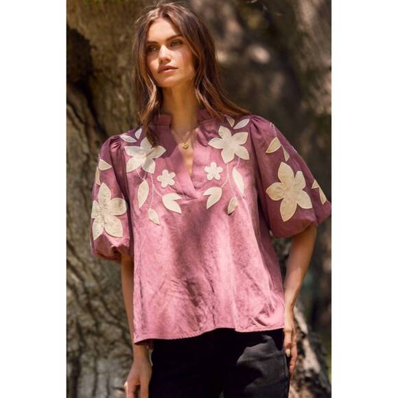 Oddi | Tops | New Oddi Cindy Embroidered Floral Top In Burgundy | Poshmark